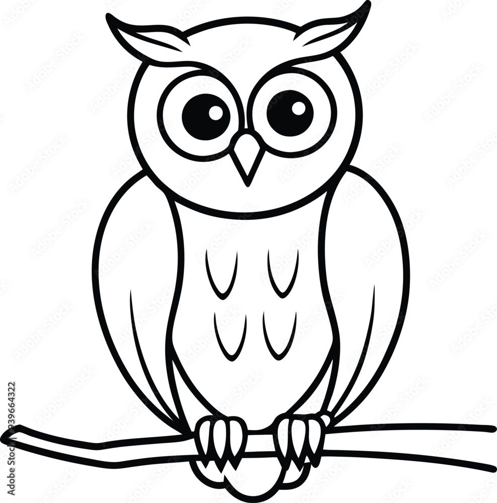Simple owl line art for kids to color fun and easy graphic illustration ...
