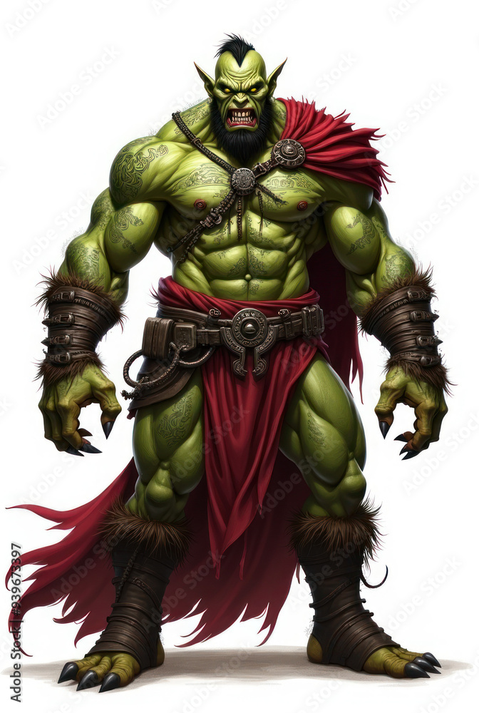 Towering Orc with Tribal Tattoos , dark fantasy aesthetic, high-detail ...