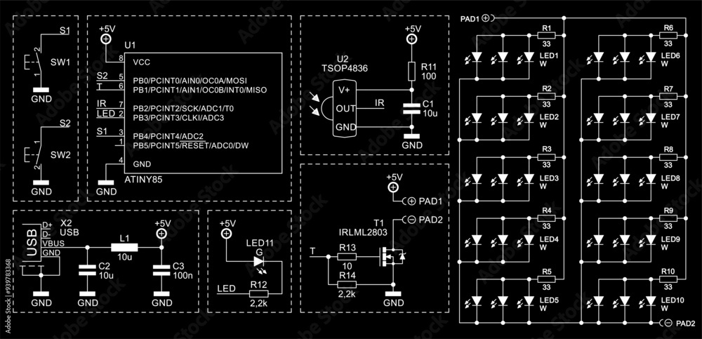 Schematic diagram of electronic device on sheet of paper. Vector ...