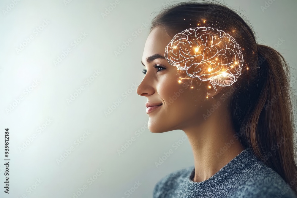 Reflective woman with glowing neural connections symbolizing the inner ...