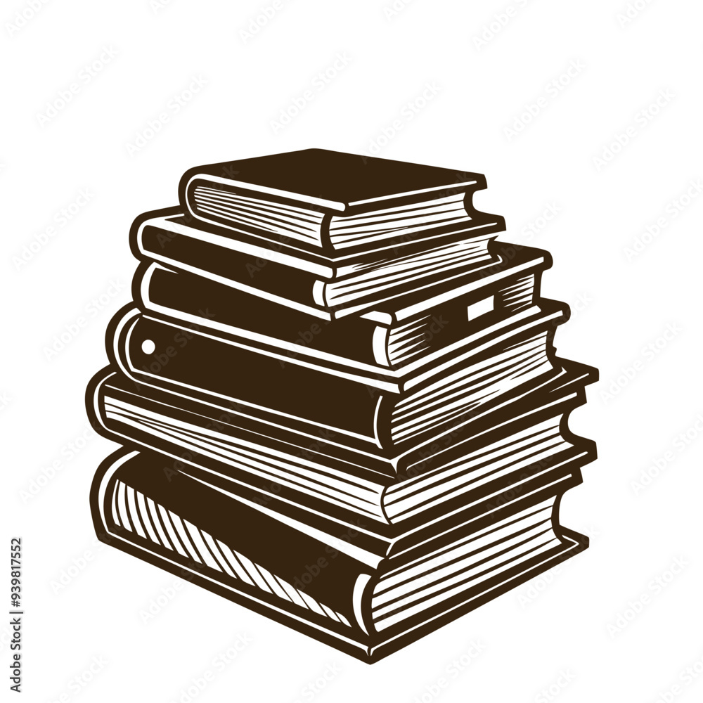 Vintage Books Silhouette Vector, Stack of Books Clipart, Black and ...