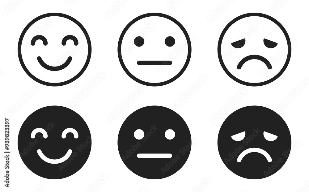 Feedback emoticons emojis. Smiley icon set , happy, neutral, sad, emoji ...
