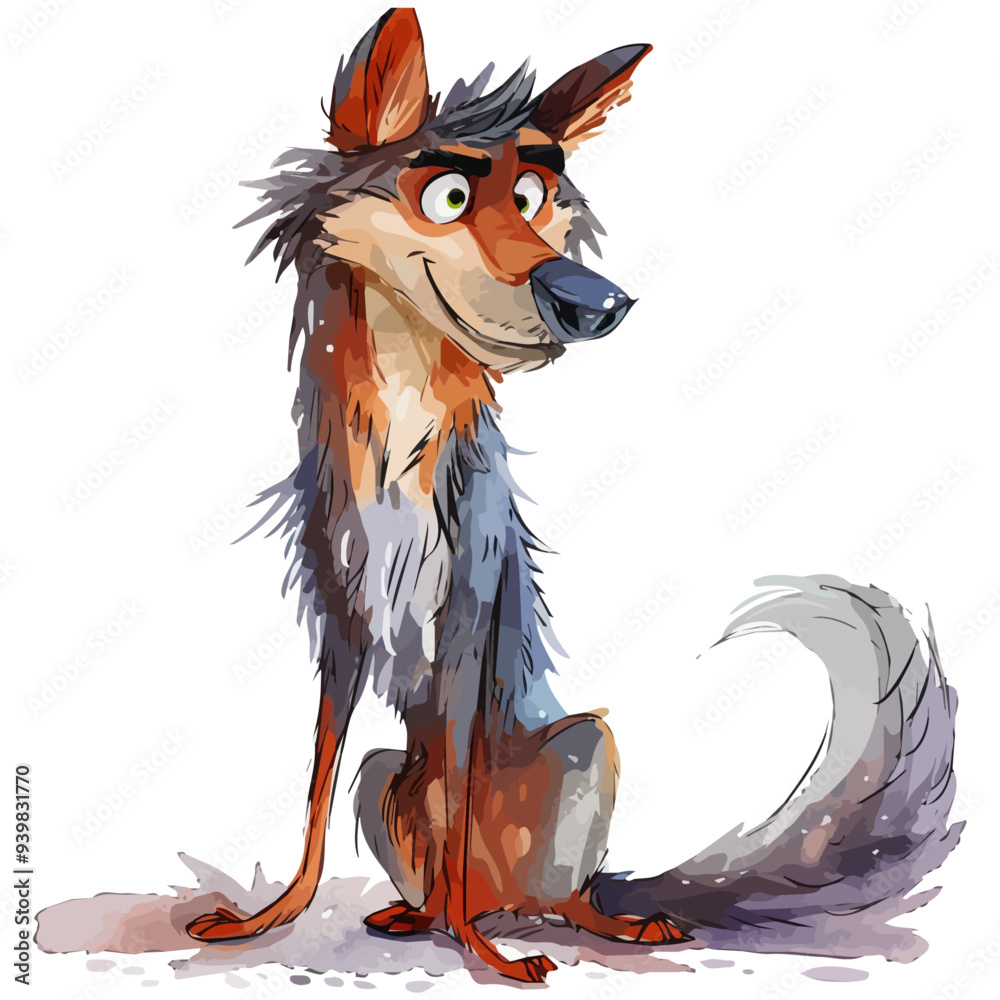 Vector illustration of a cartoon animation of wolf, painted in ...