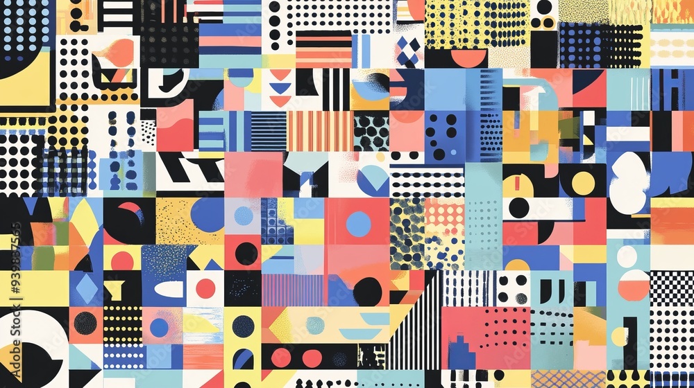 A collection of 100 geometric shapes in the Memphis design style ...