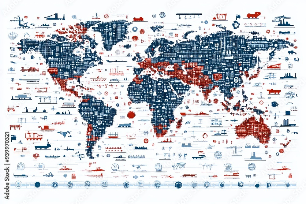 Ilustración de Stock The world map showcases various shipping methods ...