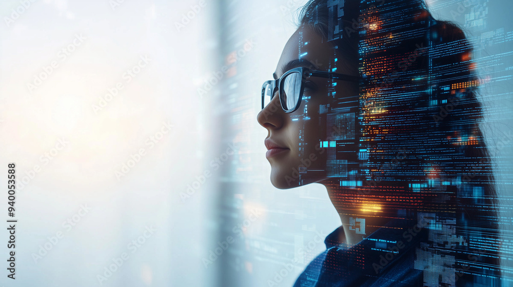 Female IT specialist learns to analyze code and data technology, cyber ...