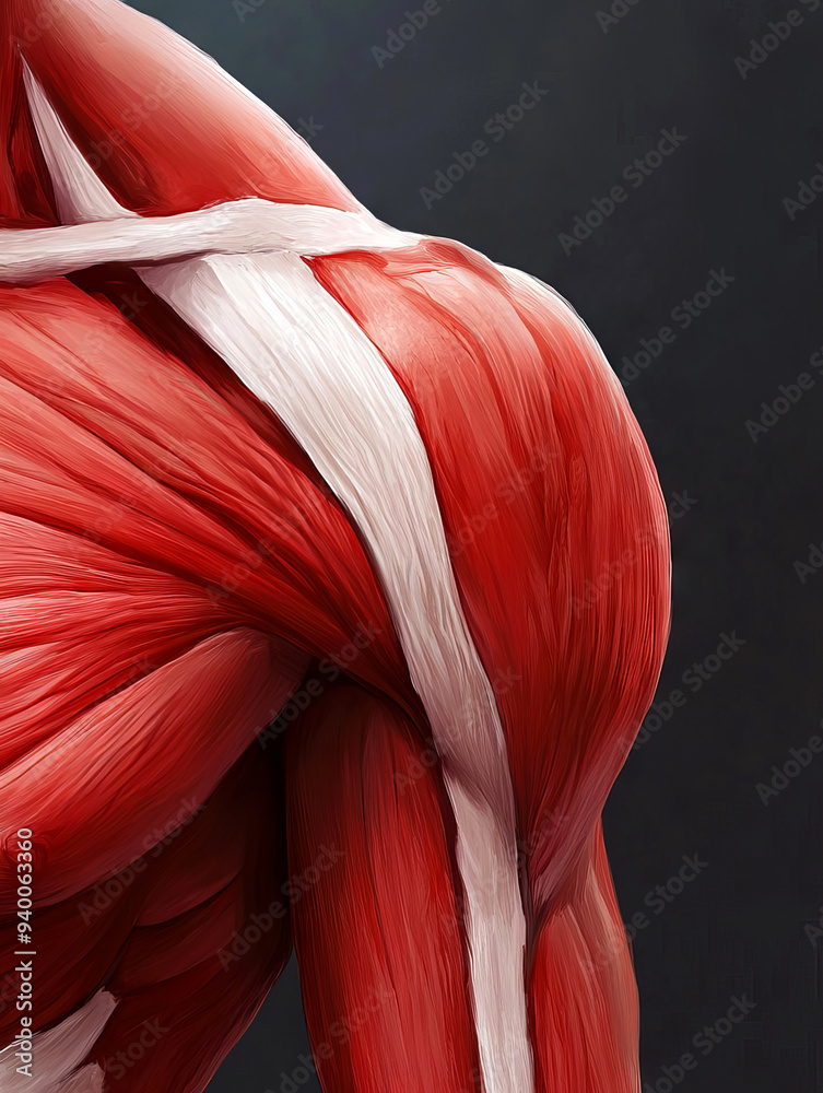 Anatomical illustration of human muscular system focusing on the ...