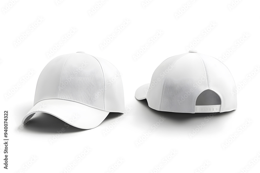 3/4 front angle and back view of white hat mockup showcasing design and ...