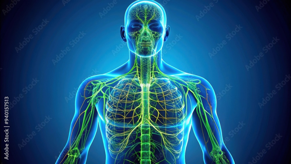 Anatomy of the lymphatic system showing the lymph nodes, vessels, and ...