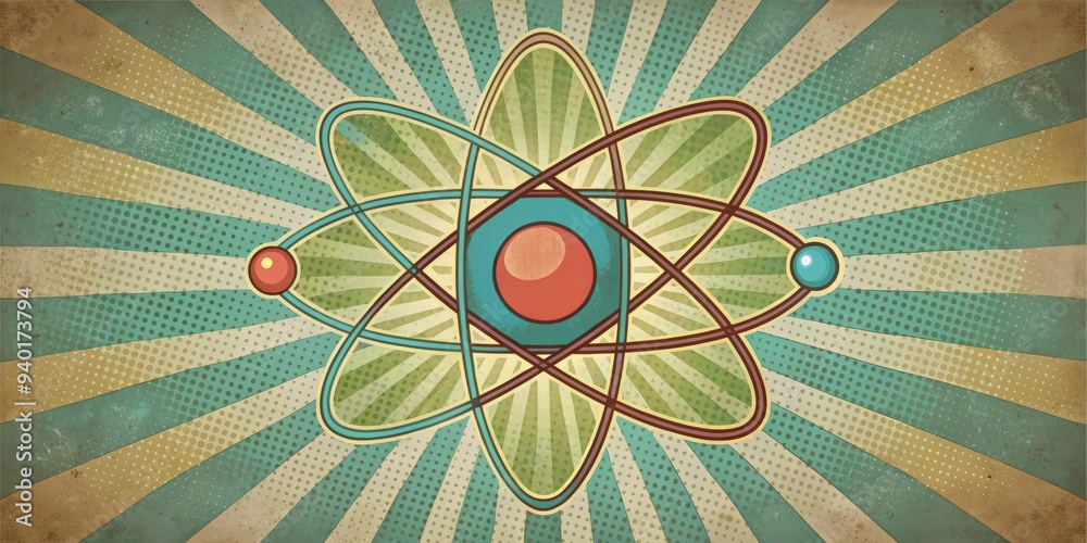 Vintage style of an atom with retro colors and design elements, atom ...