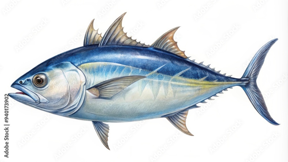 of a digital pencil drawing of a tuna fish, pesce tonno, seafood ...