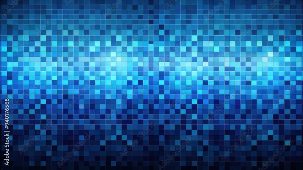 Minimalist pixel art with glitchy texture in blue color palette on dark ...