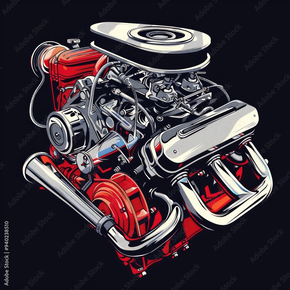 vector of big muscle car engine Stock Illustration | Adobe Stock