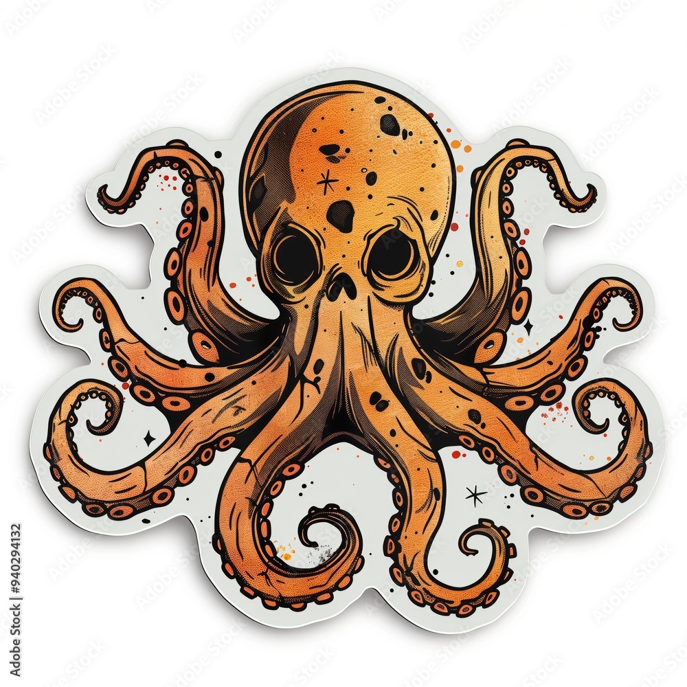 Cute and Creepy Halloween Octopus Sticker Design, October Art Icon ...