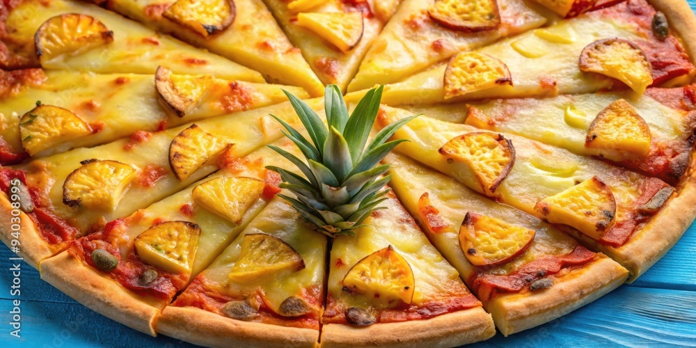 Tropical fusion of sweet pineapple slices on pizza, pineapple, pizza ...