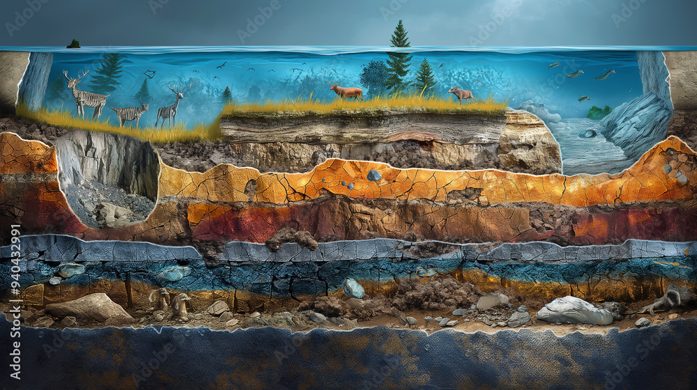Fossil Layers: Creates an image that shows the layers of sedimentary ...