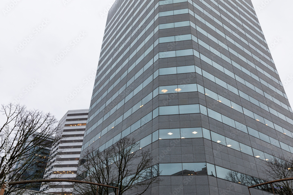 Portland, Oregon, USA- March 14, 2022: Tall modern building in Downtown ...