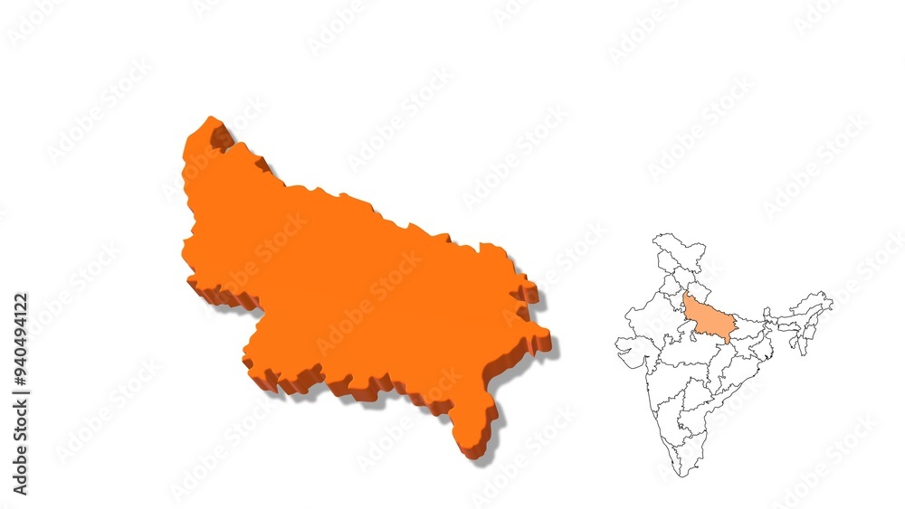 India Map Showing Uttar Pradesh State in Detail Stock Illustration ...