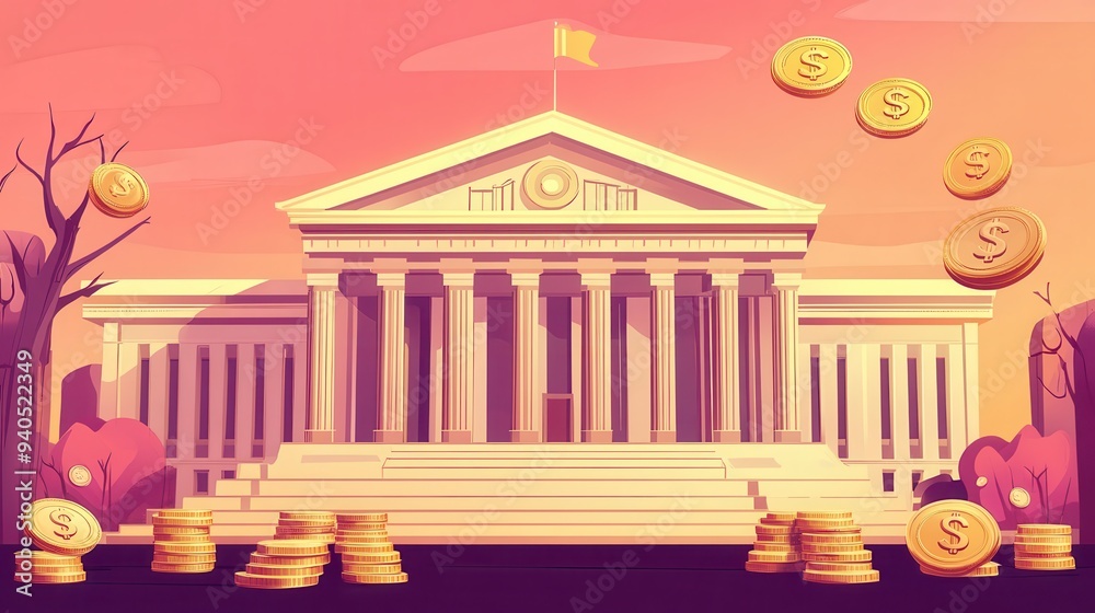 Government bonds flat design, front view, sovereign debt theme, cartoon ...