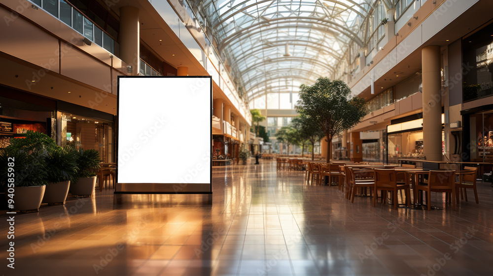 Tall White board with modern frame on the left of a Shopping mall walk ...