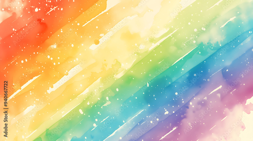 Beautiful rainbow watercolor background with soft translucent paint on ...
