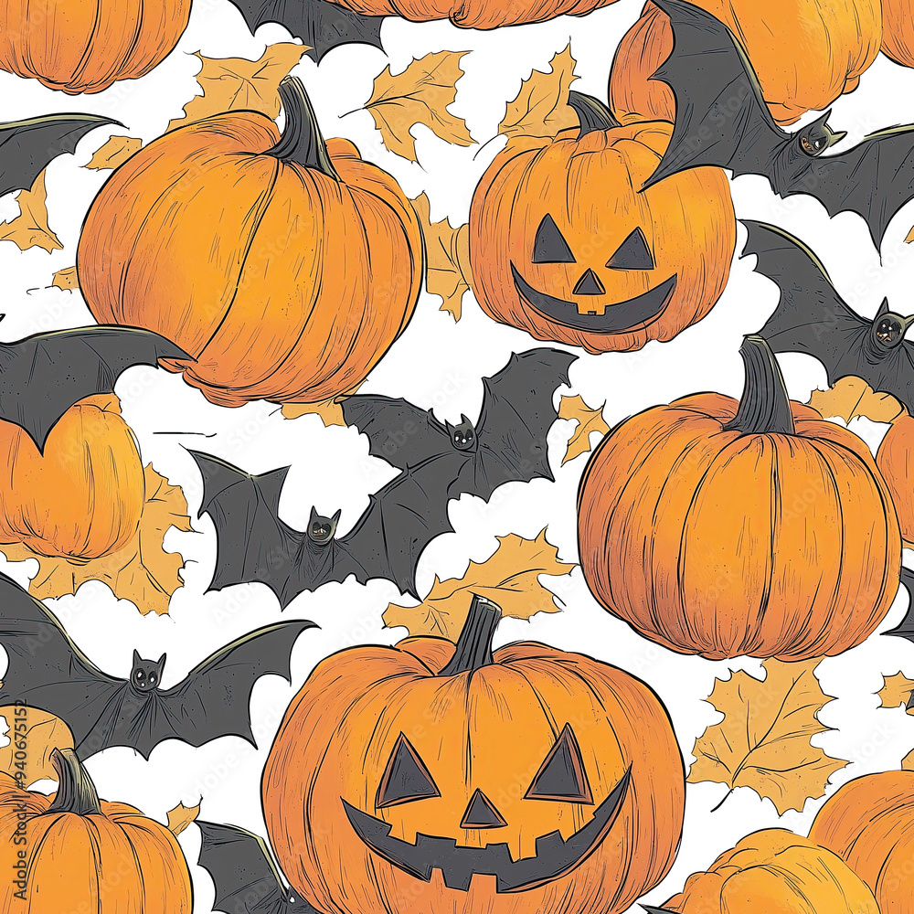 jack o lanterns and bats seamless pattern Stock Illustration | Adobe Stock