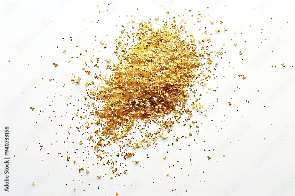Golden shiny dusty transparent background.Crumbs of gold dust scattered ...