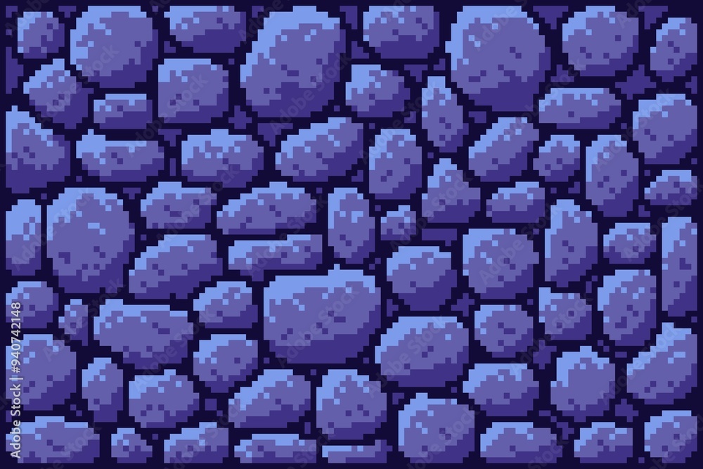 Pixel art blue stone with dark background. Dungeon texture tile pattern ...