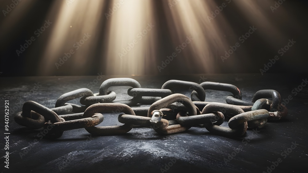 Broken Chains on a Dark Surface with Bright Light Breaking Through ...