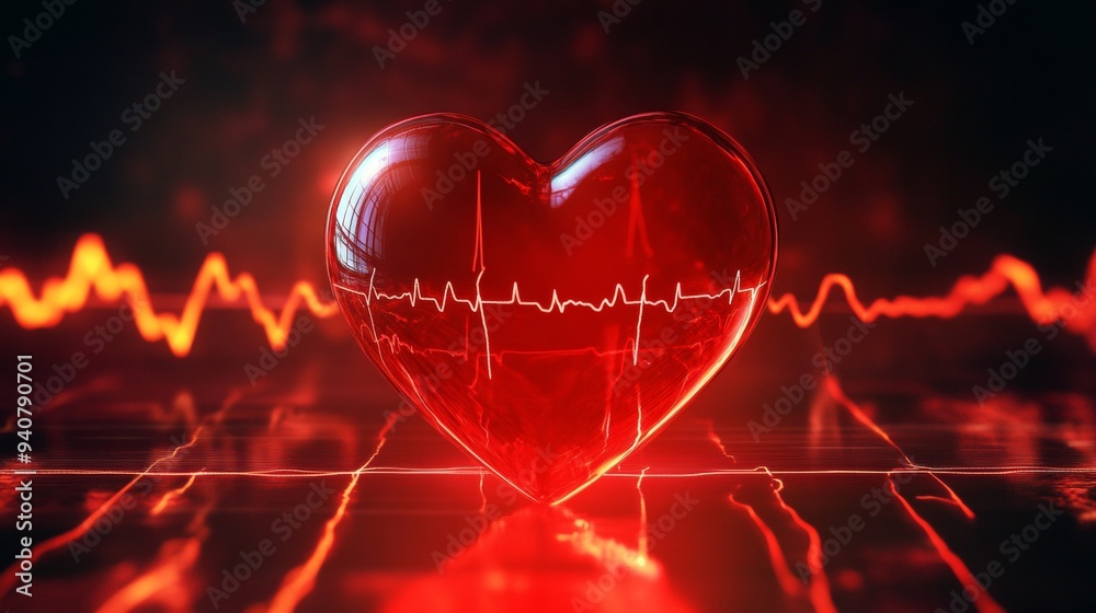 Medical symbol of heart health, featuring a red heart and ...