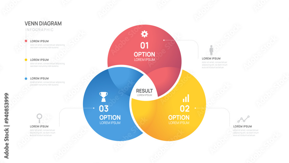 Infographic Venn diagram chart template for business 3 parts, options ...