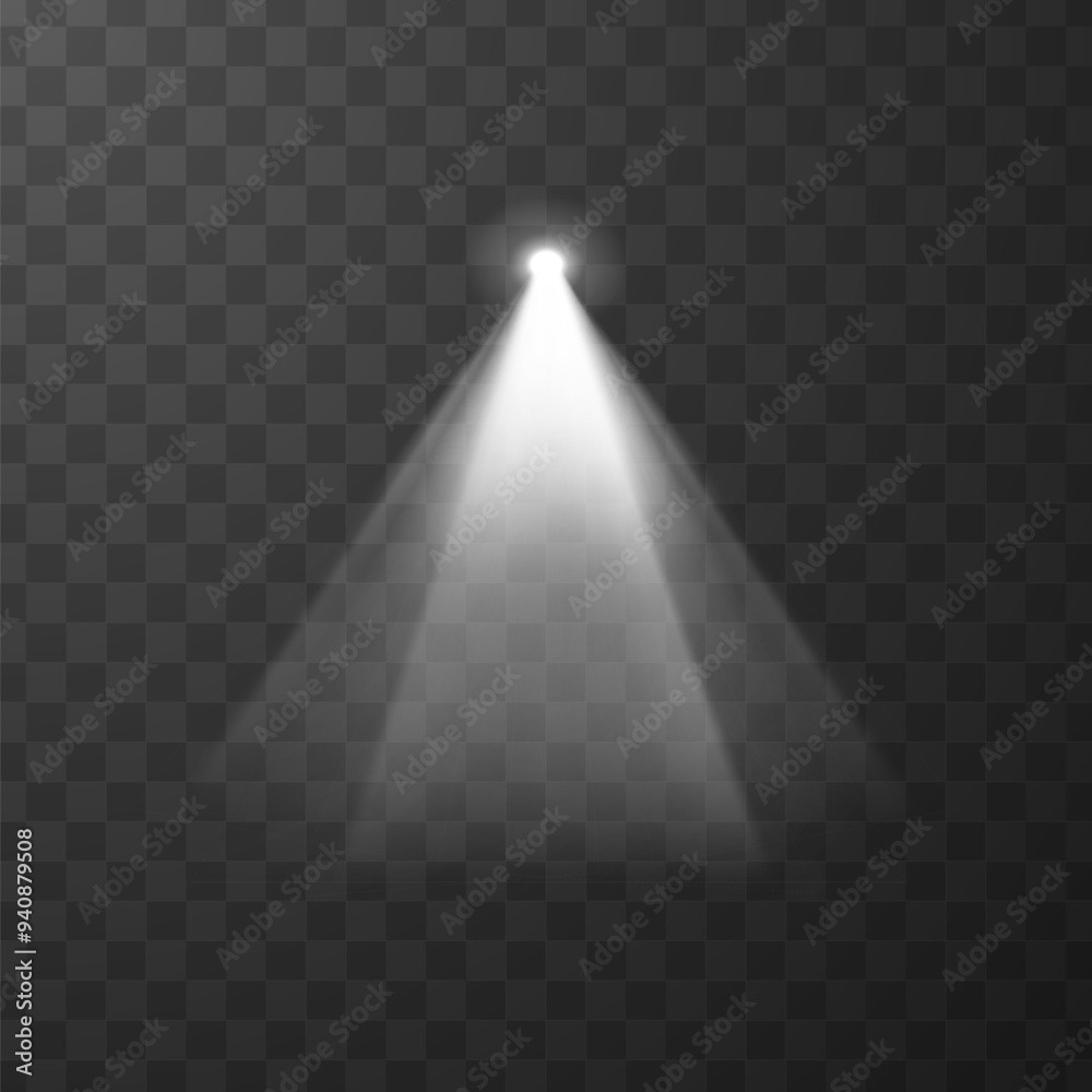 Spotlight cone vector effect, white projector light beam from top ...