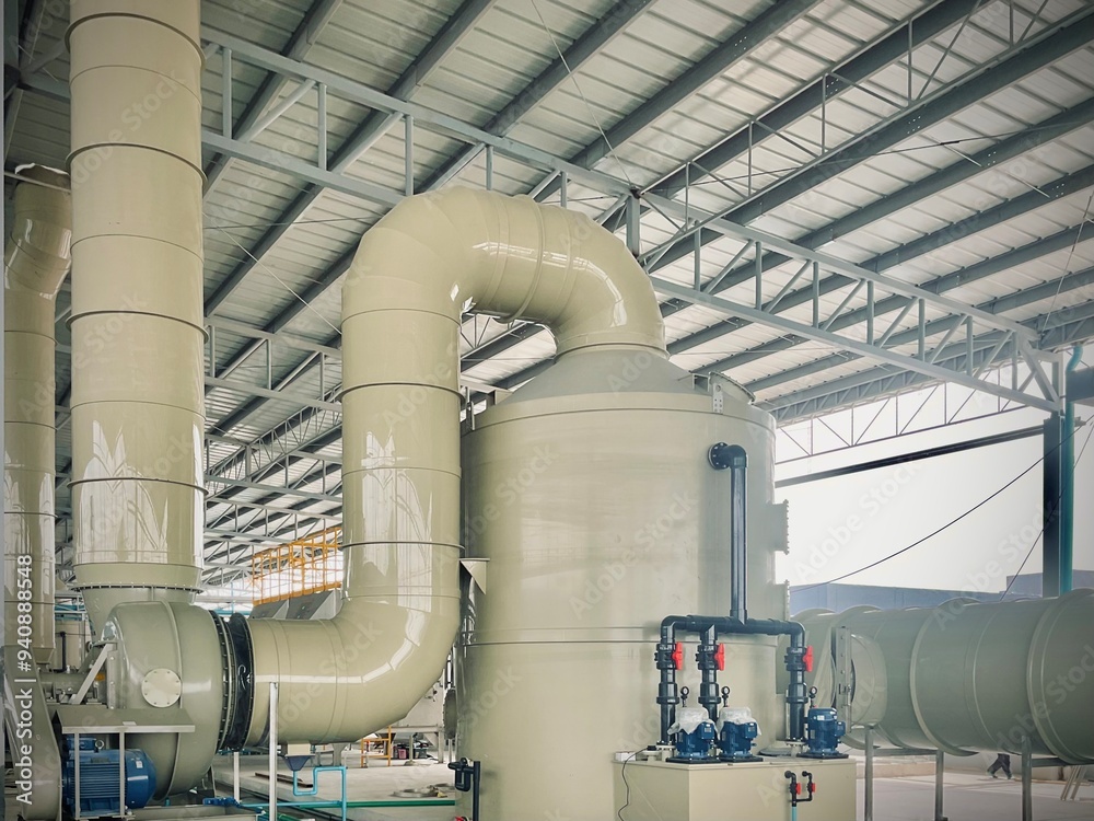 Industrial fume hood in the factory, fume hood system, exhaust ...