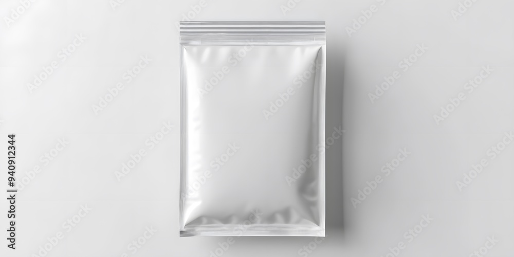 White blank foil doypack mockup, top view isolated on a light ...