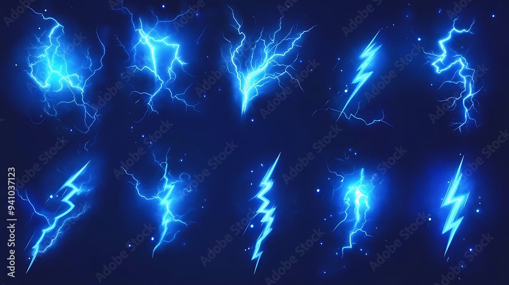 Cartoon lightning animation. Animated frames of electric strike, magic ...