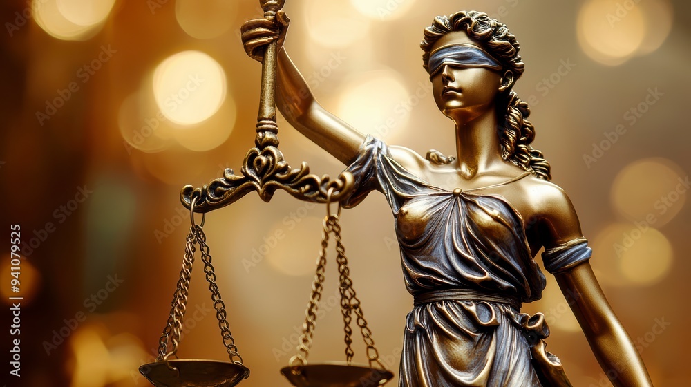 The bronze statue of Lady Justice with blindfold and scales symbolizes ...