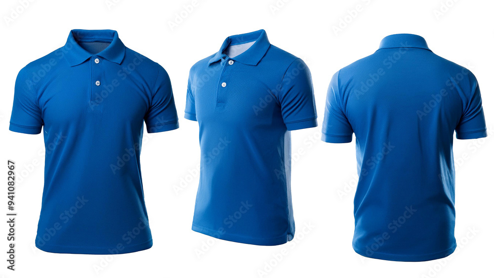blank blue polo shirt, front and back view, isolated transparent ...