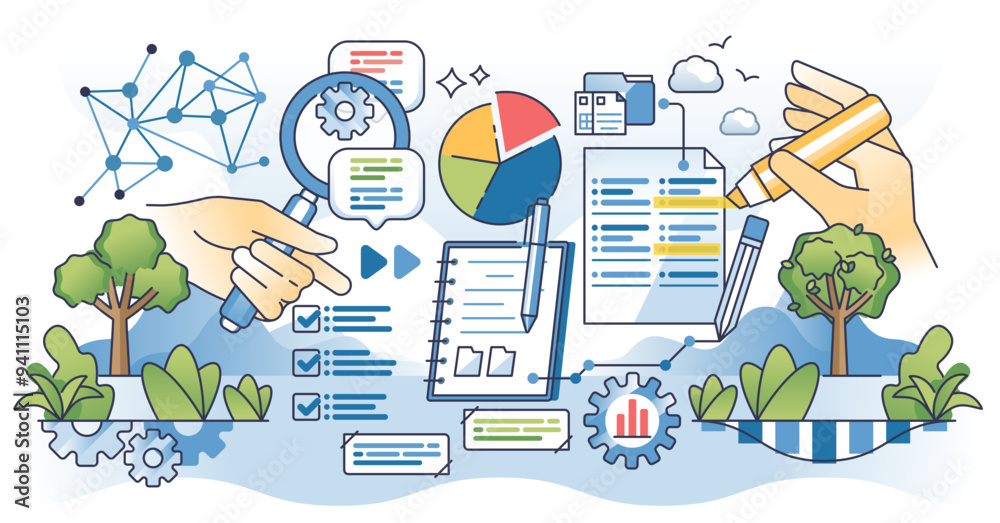 Thematic analysis for qualitative data research outline hands concept ...