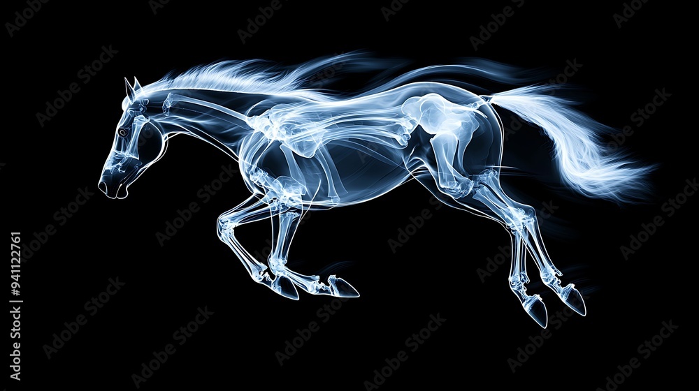 Dynamic X-Ray Image of Galloping Horse showcasing Muscular and Skeletal ...