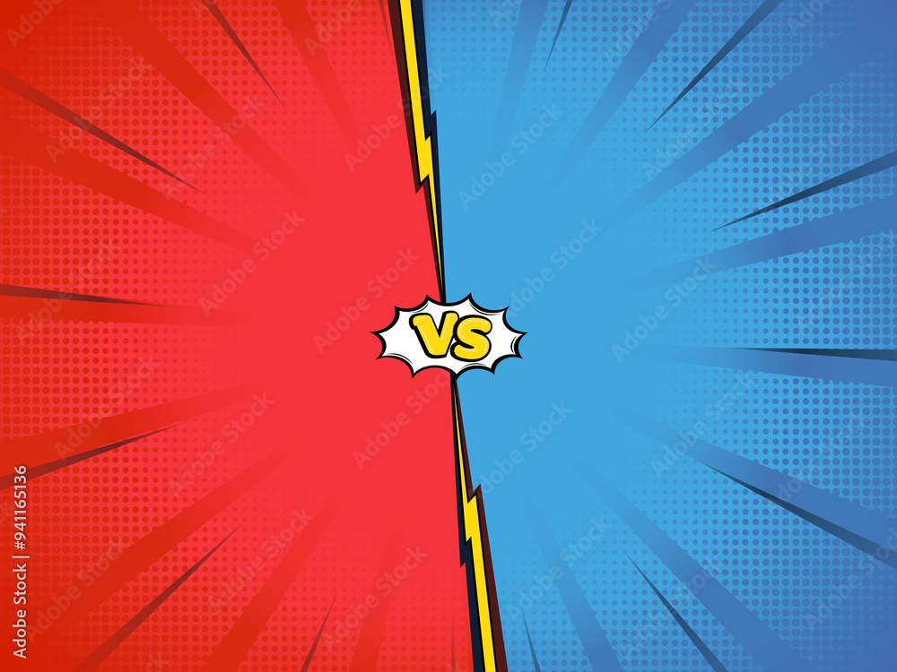 Cartoon comic background fight versus competition poster with halftone ...