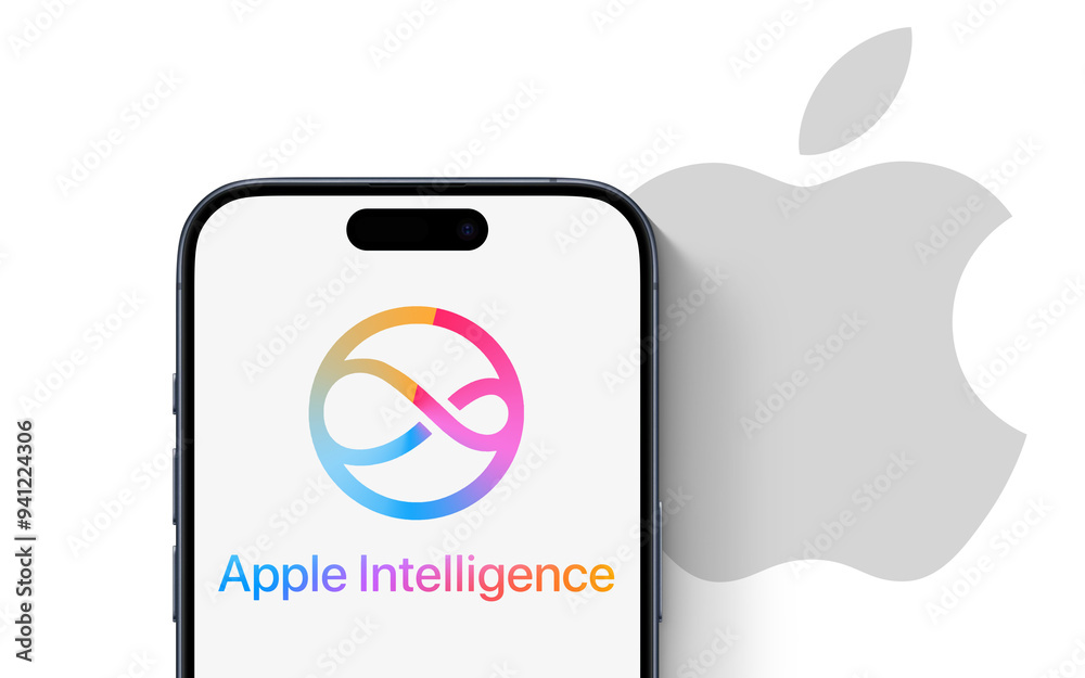 Apple Intelligence and new Siri logo is displayed on an iPhone 15 Pro ...
