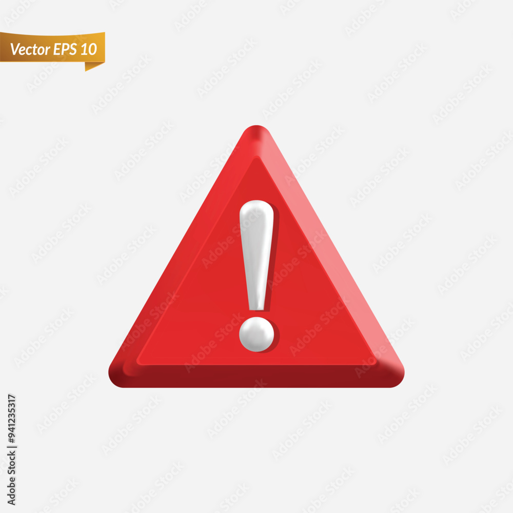 3d abstract alert sign, attention mark, caution icon. Danger, warning ...