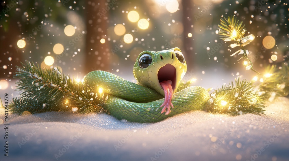 An animated 2025 text made with snakes on a slick winter snow ...