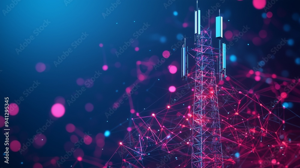 3d illustration of a telecom base station receiver with abstract ...
