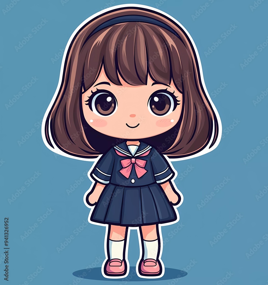 Cute chibi girl in a school uniform, vector illustration with a flat ...