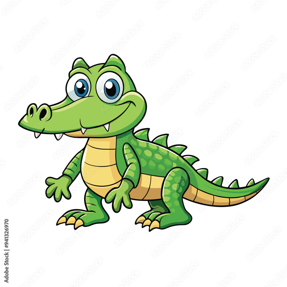 Alligator Cartoon-Style Vector Illustration in Line Art on White ...