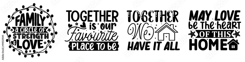 Colourful Family Calligraphic Lettering, Typographic Emblems Bundle ...