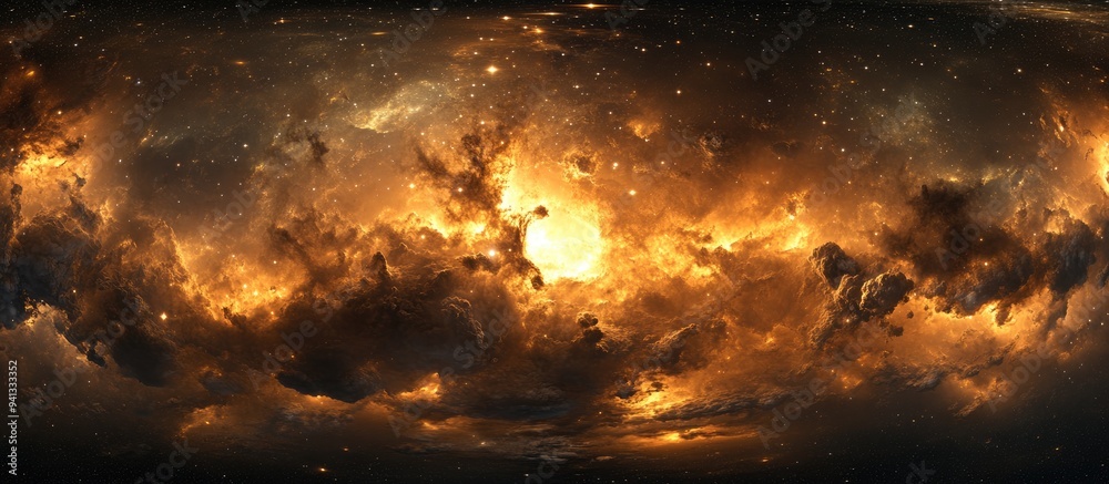 360 degree interstellar cloud of dust and gas in a 3D cartoon rendering ...