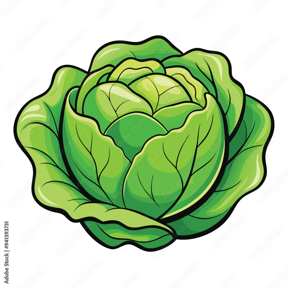 Cabbage Cartoon-Style Vector Illustration in Line Art on White ...