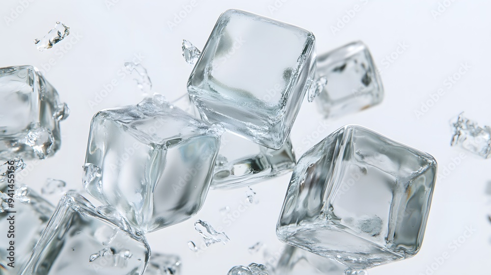 CG Floating Ice Cubes: Perfectly clear CG ice cubes hovering above a ...